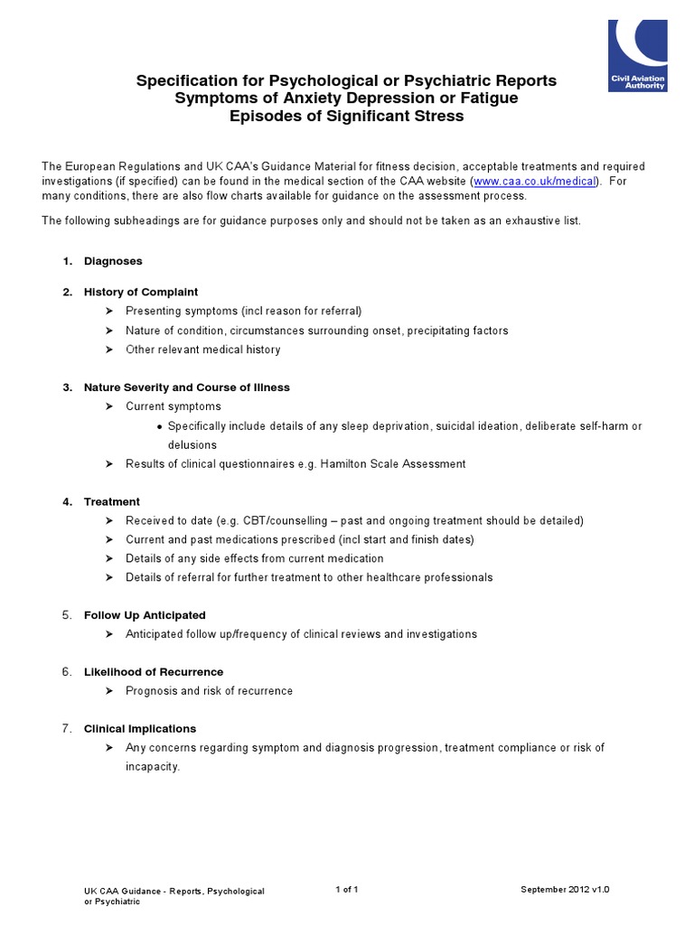 4.-Specification-for-Psychological-or-Psychiatric-Reports-CAA | PDF