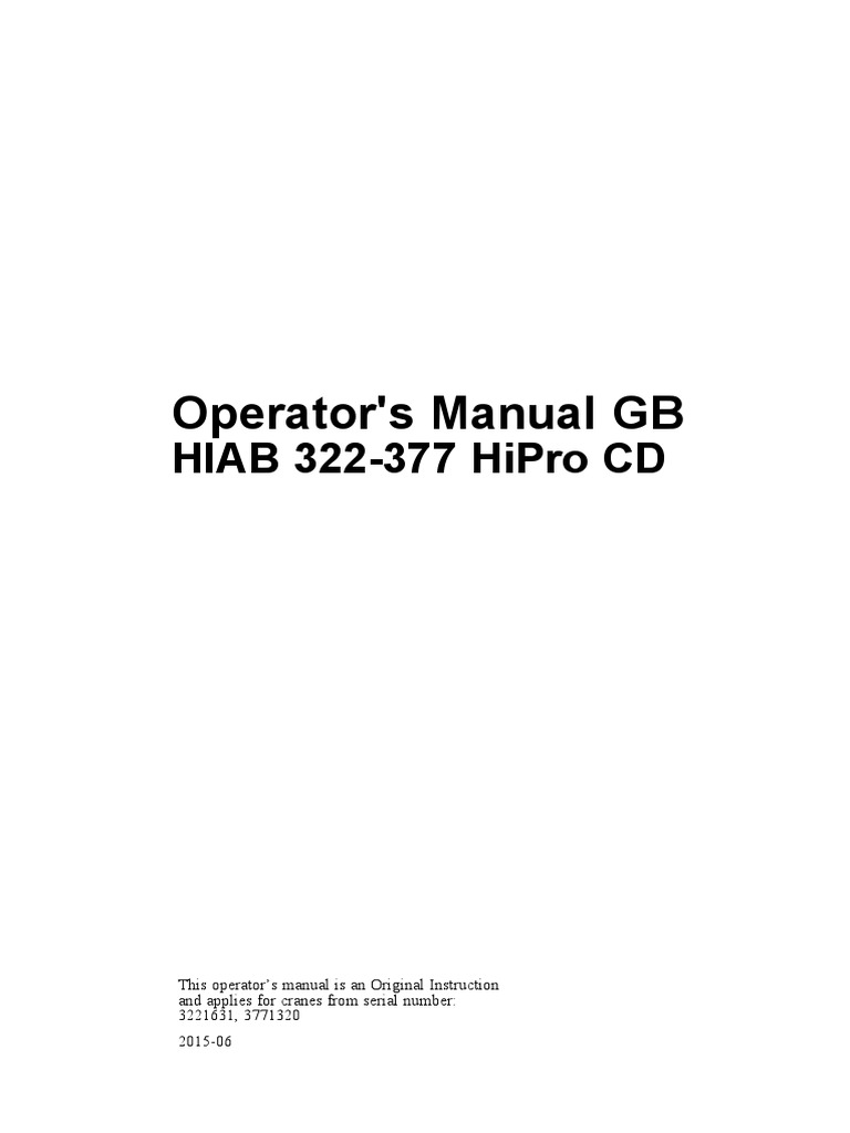 Hiab Xs Hipro 322 377 Operators Manual | PDF
