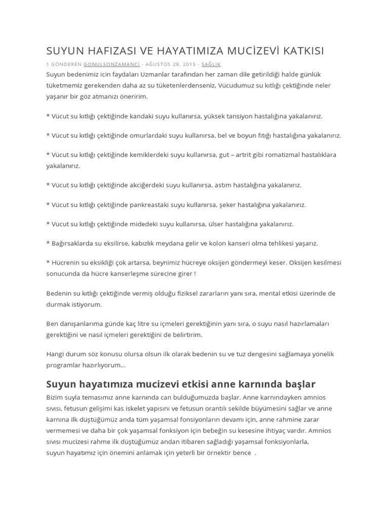 Suyun Hafizasi Ve Hayatimiza Muci̇zevi̇ Katkisi | PDF