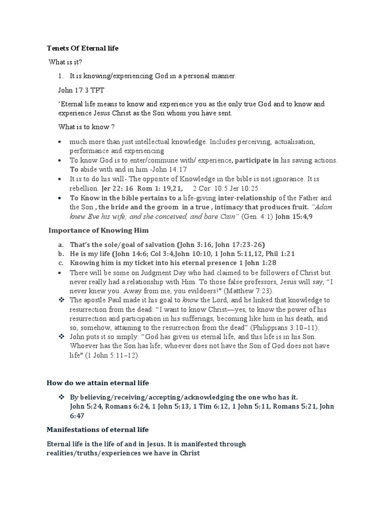 Tenets of Eternal Life | PDF
