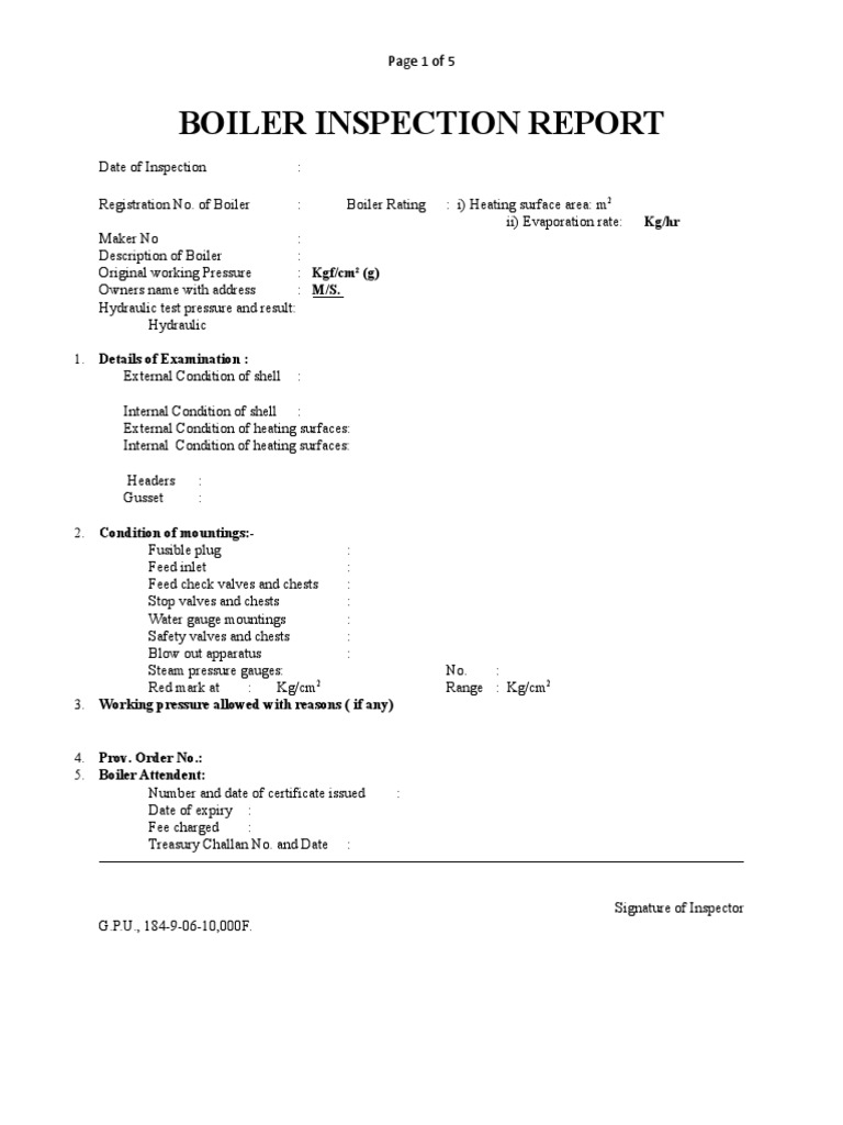 Boiler Renewal Inspection Proforma Checklist | PDF