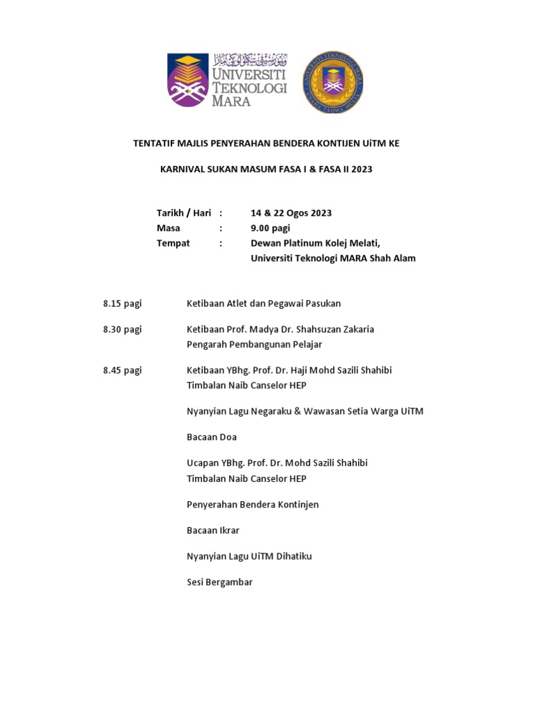 Tentatif Majlis Penyerahan Bendera | PDF