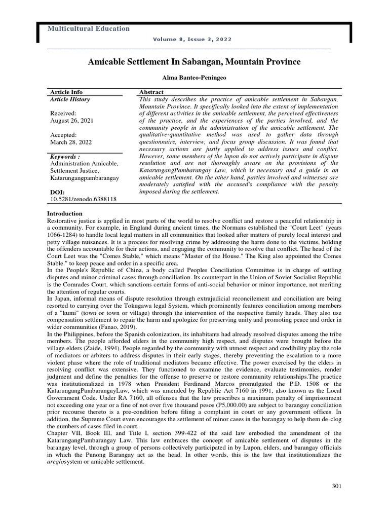 Amicable Settlement in Sabangan, Mountain Province: Multicultural Education | PDF