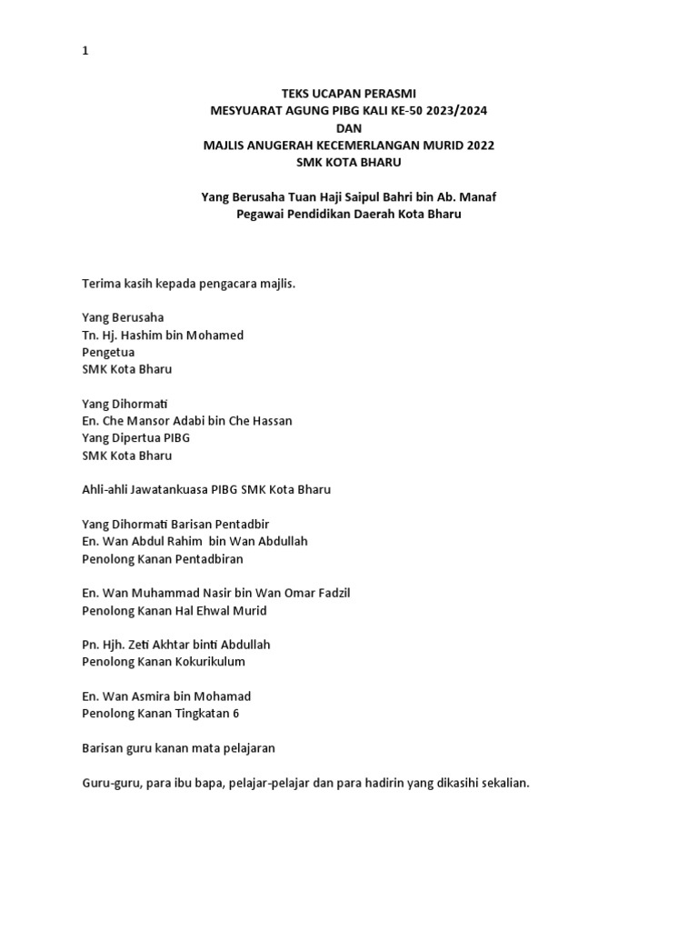 Teks Ucapan Perasmi 2023 | PDF