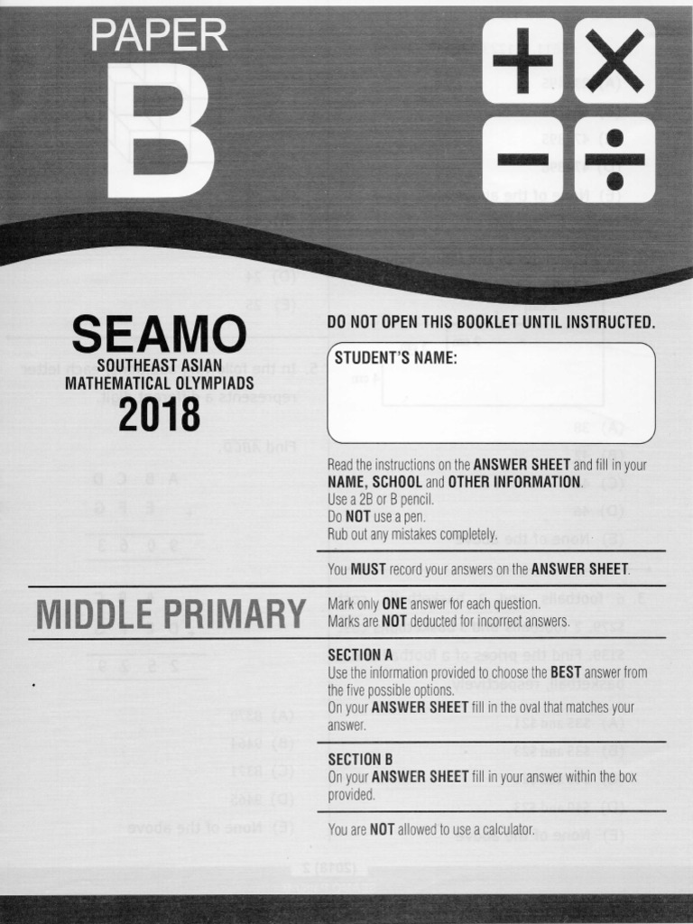 SEAMO Paper B 2018 Questions | PDF