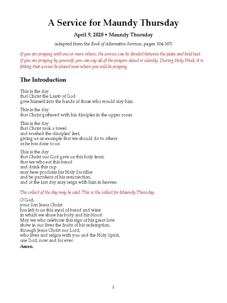 A Service For Maundy Thursday | PDF