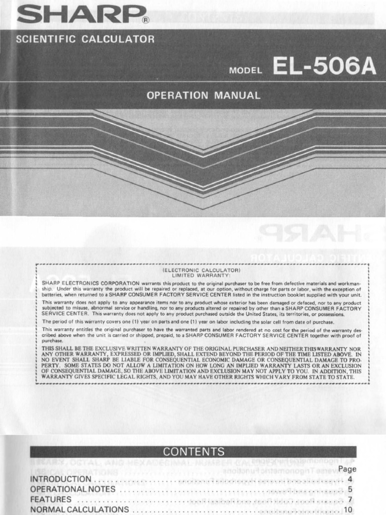 Sharp EL-506A Calculator Manual | PDF | Complex Number | Numbers