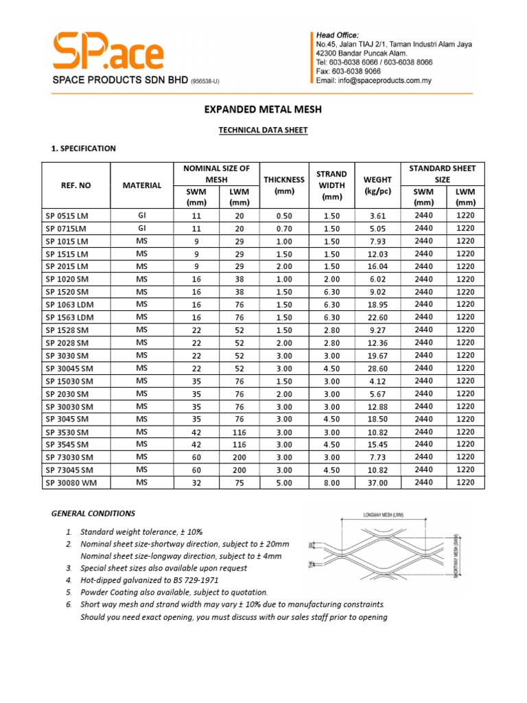 EXPANDED METAL MESH - TECHINICAL DATA SHEET - v3 | PDF