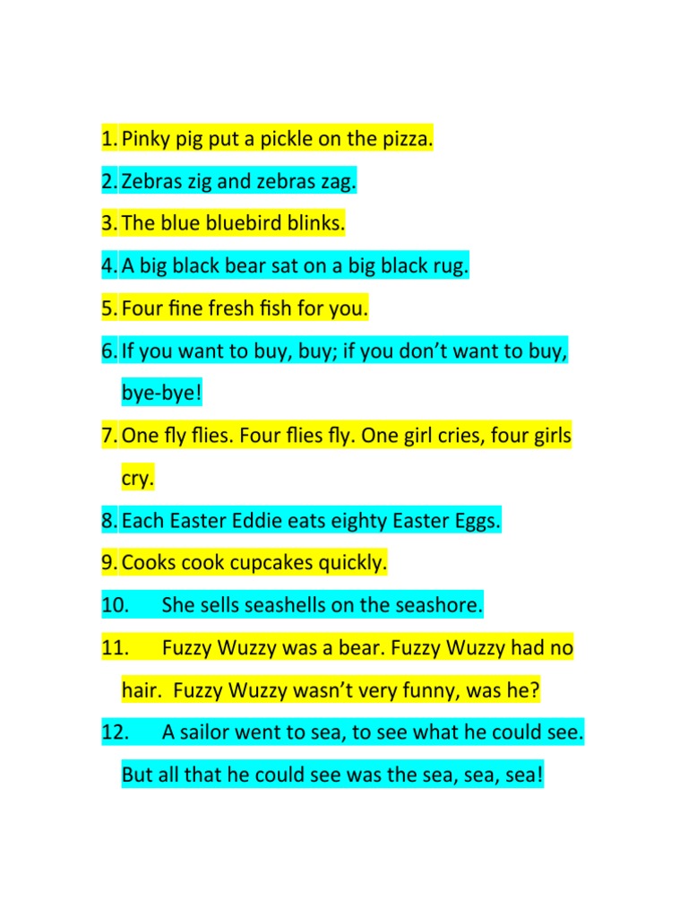 Tongue Twisters | PDF