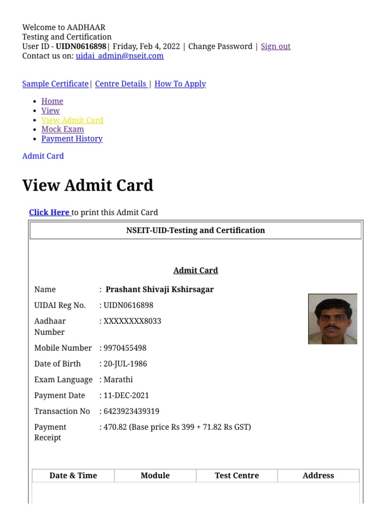 Admit Card | PDF