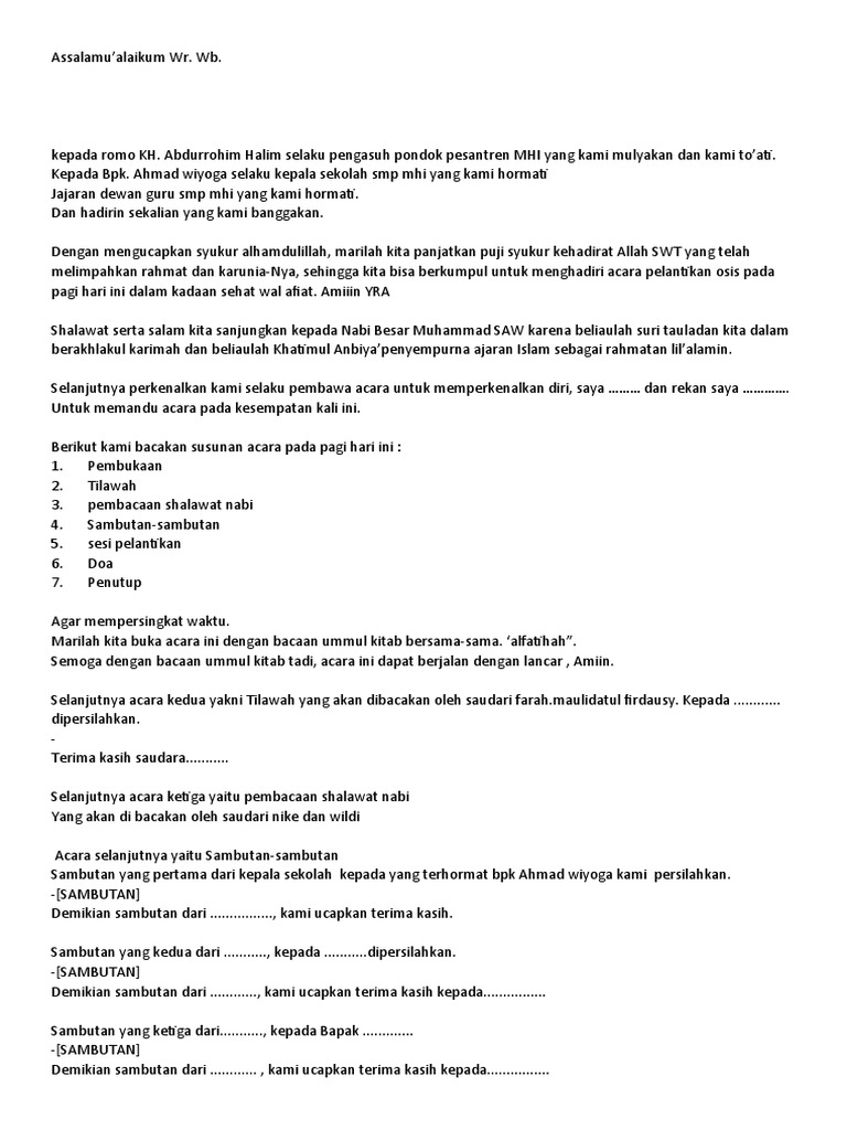 Teks MC Pelantikan Osis | PDF