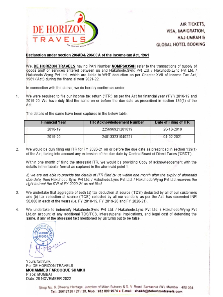 Declaration For 206AB 206CCA 4 1 1 2 1 2 | PDF | Money | Government