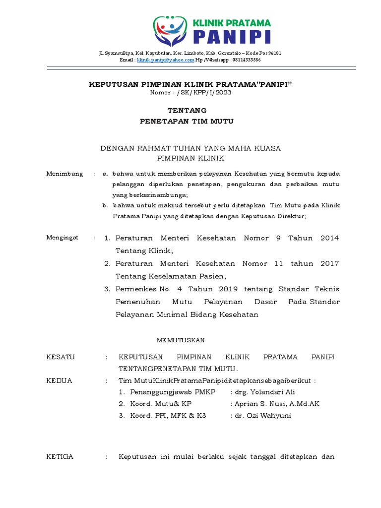 PMKP 2.3 EP 3 SK Tim Mutu (Penanggung JWB PPI) | PDF