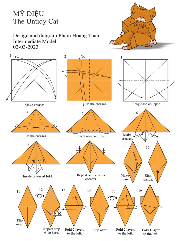 Intermediate Origami Cat Instructions | PDF