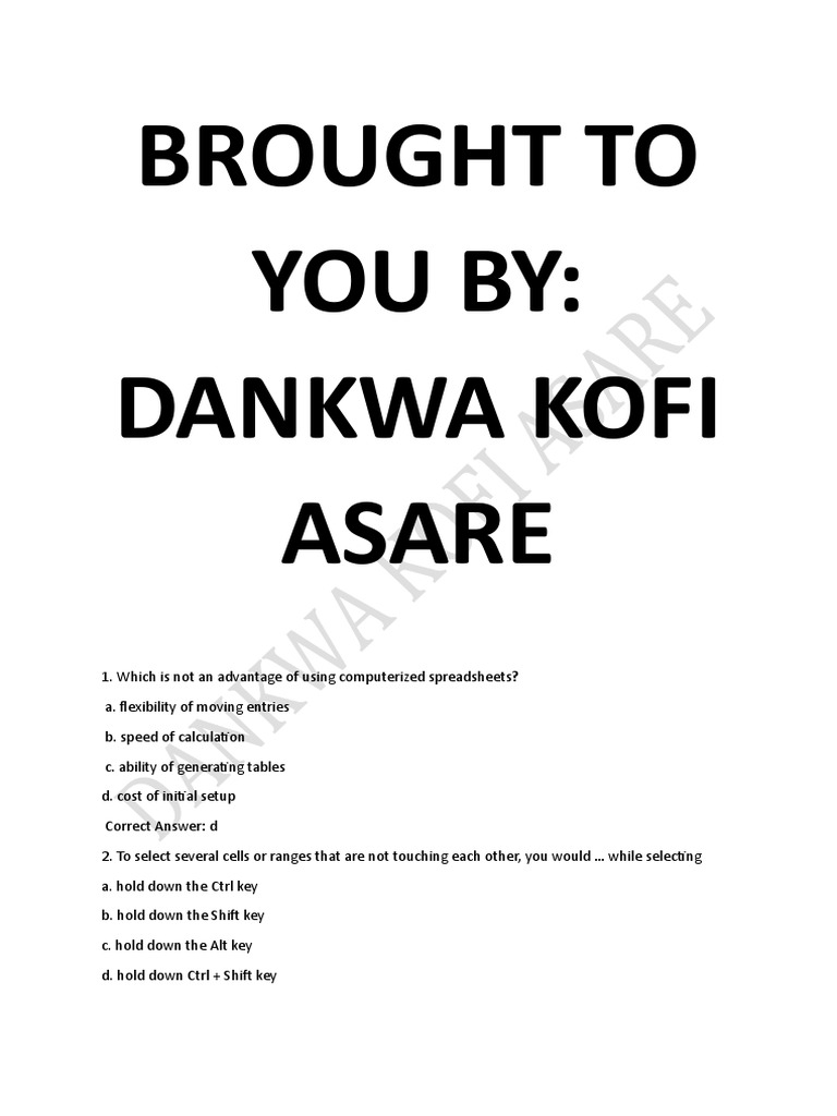 COMPUTER_APPLICATIONS_PAST_QUESTIONS_WITH_ANSWERS_BY_DANKWA_KOFI | PDF