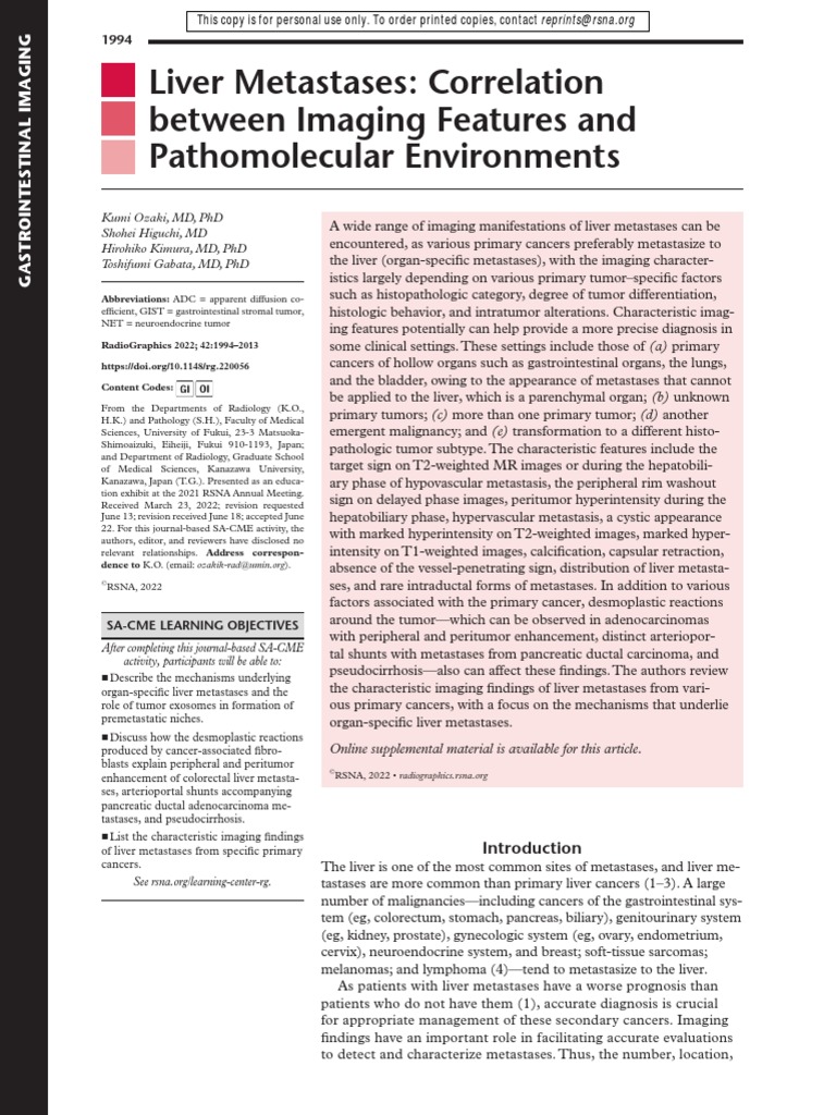 Mets Hepatice Articol | PDF | Wellness | Science & Mathematics