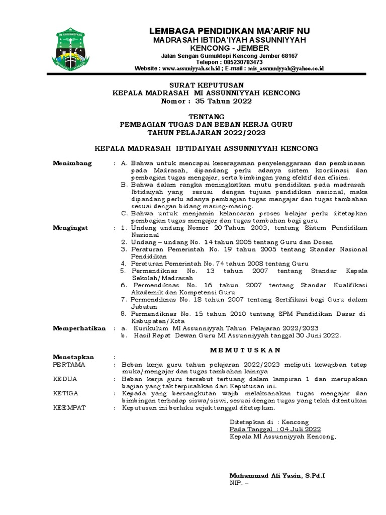 12.SK Pembagian Tugas Mengajar 2022-2023 | PDF