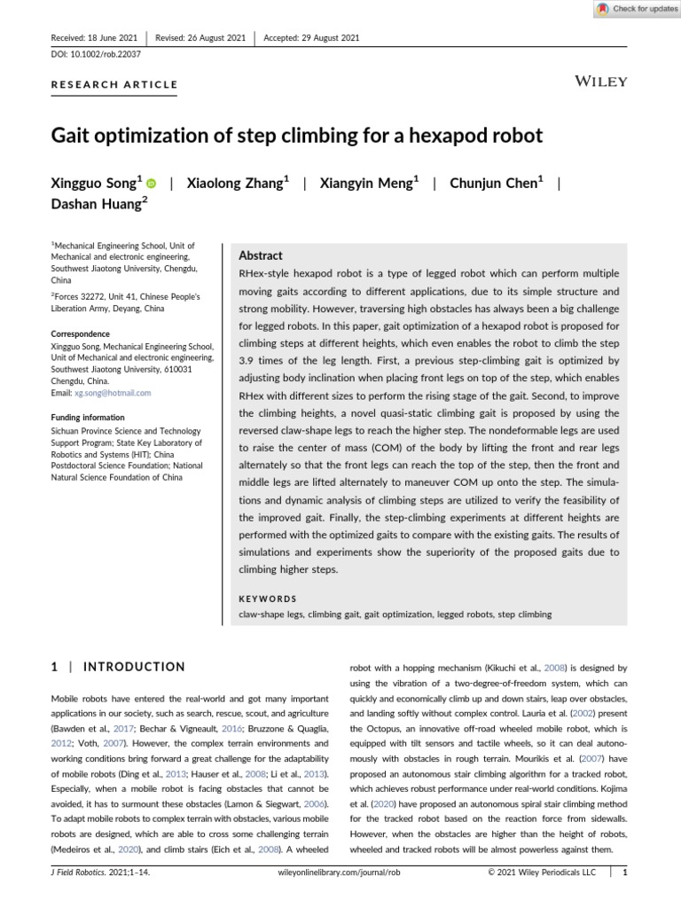 Gait Optimization of Step Climbing For A Hexapod Robot | PDF | Technology & Engineering