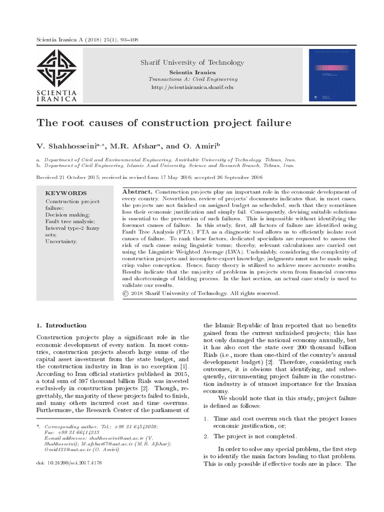6) The Root Causes of Construction Project Failure | PDF