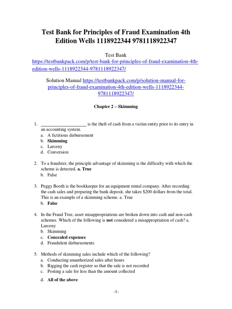 Principles of Fraud Examination 4th Edition Wells Test Bank | PDF