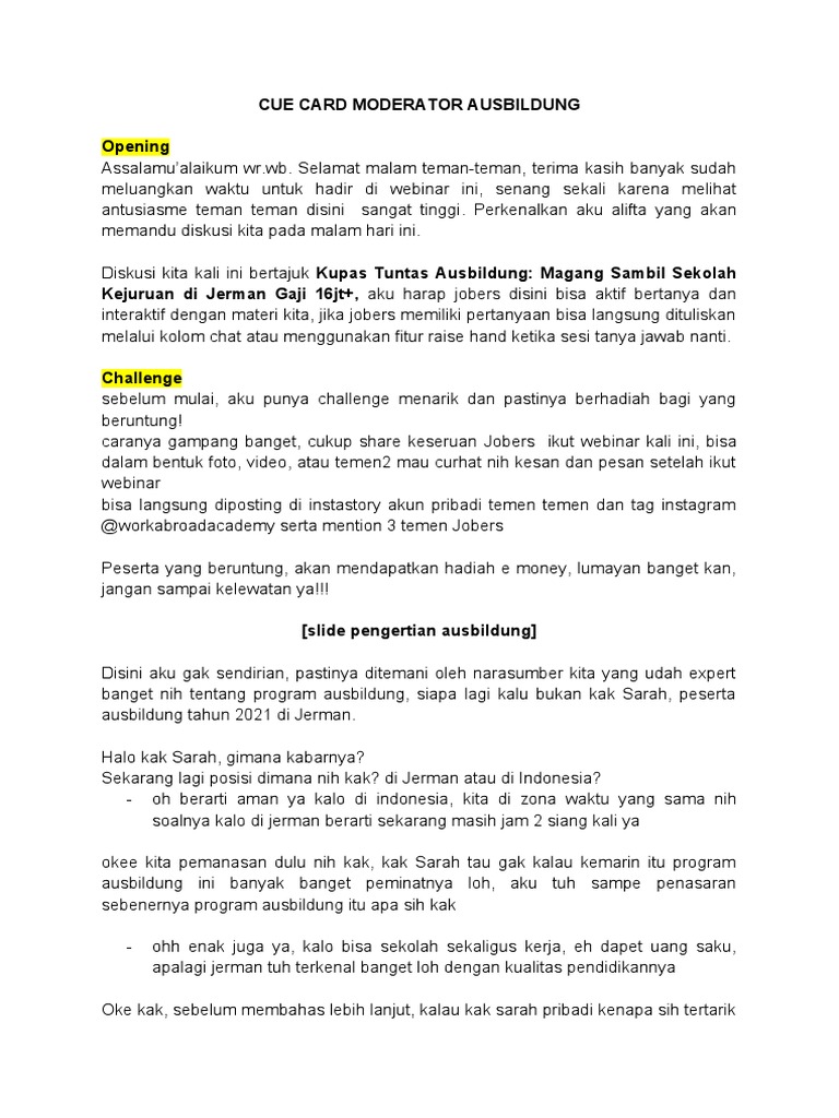 Cue Card Moderator Ausbildung | PDF