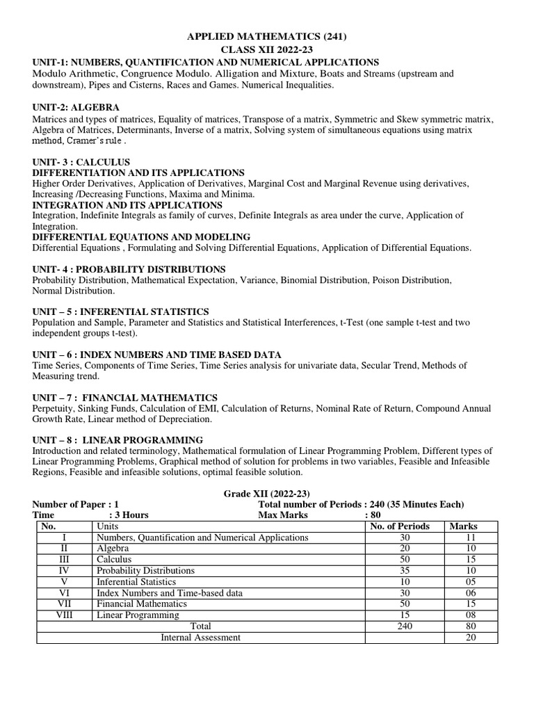 Study Material Class 12 (241 Applied Maths) | PDF