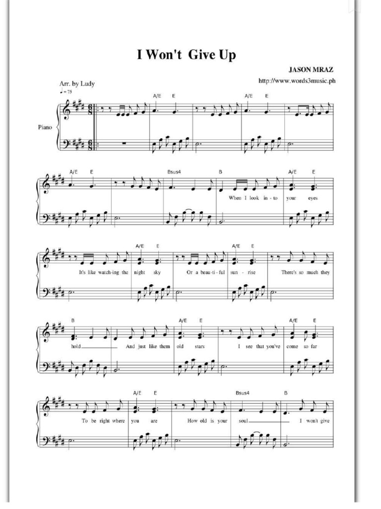 I Wont Give Up - Jason Mraz | PDF