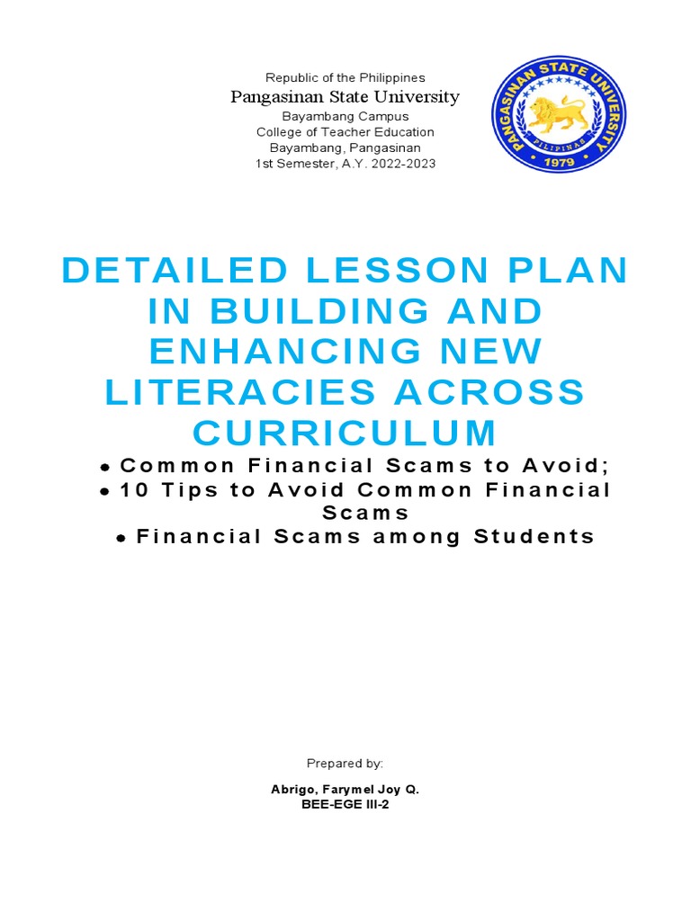 Detailed Lesson Plan - Module9 (Common Financial Scams) Title Page | PDF
