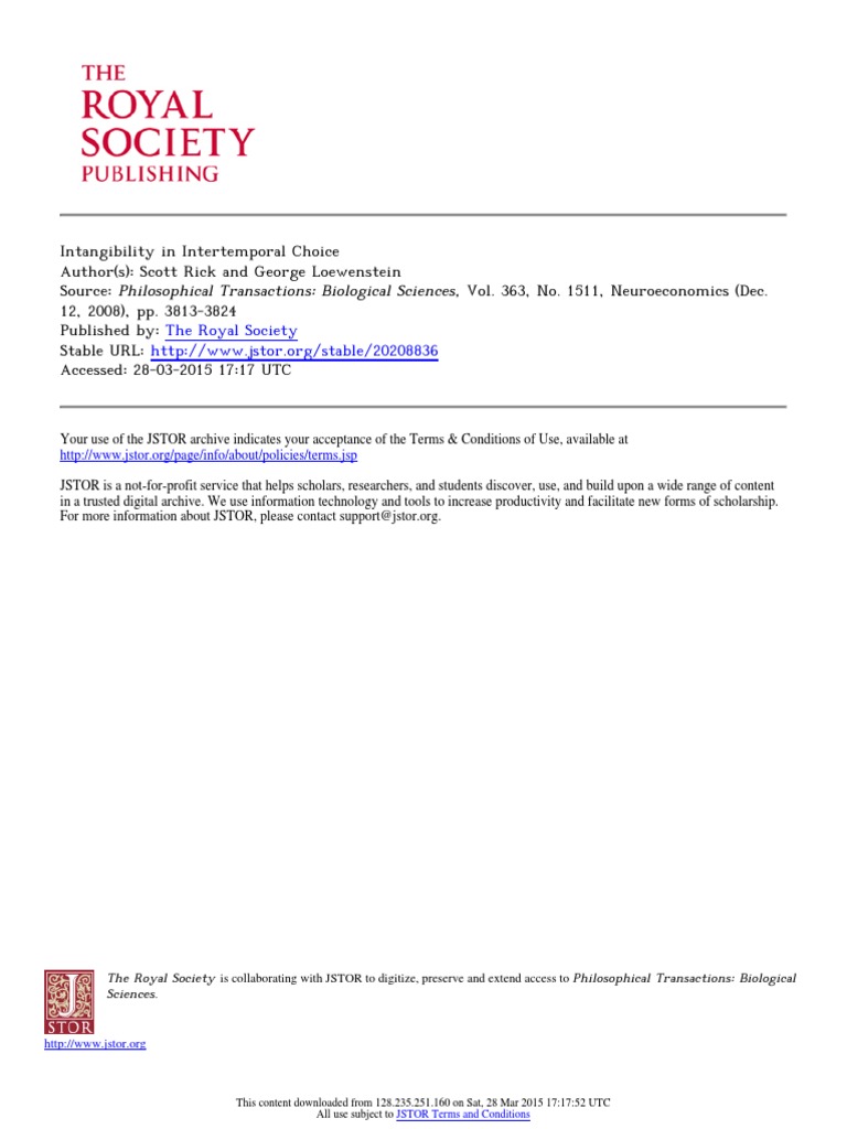 Intangibility in Intertemporal Choice - Rick e Loewenstein | PDF