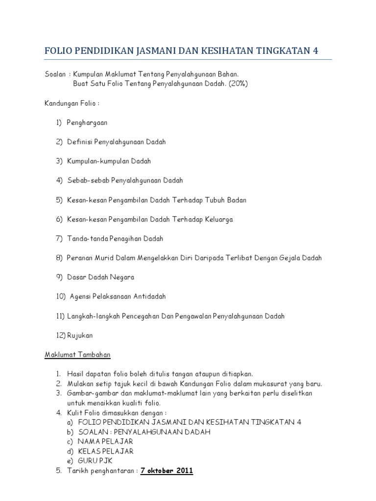 Folio Pendidikan Jasmani Dan Kesihatan Tingkatan 4 | PDF