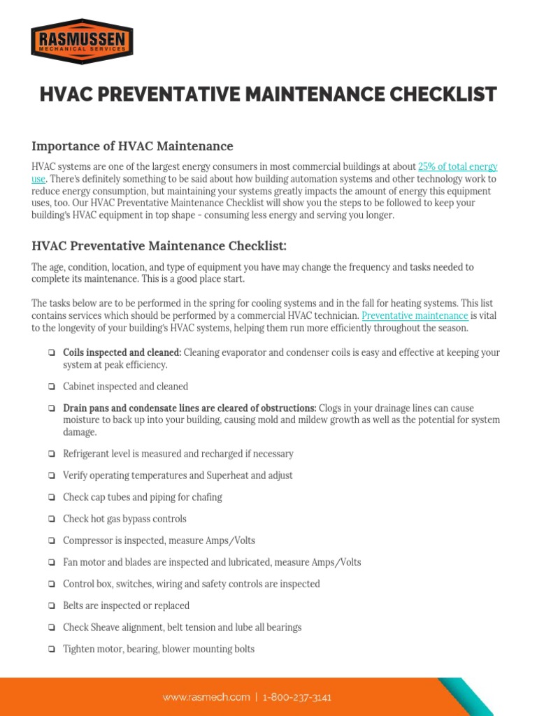 Commercial HVAC Preventative Maintenance Checklist | PDF