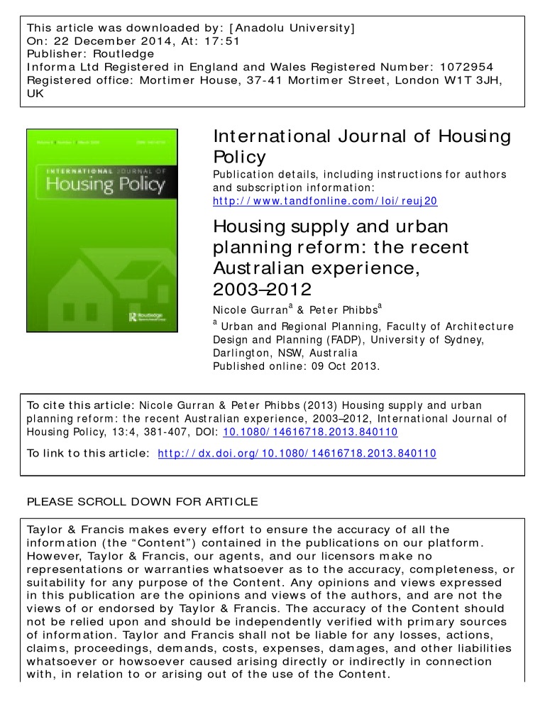 Australian Housing Reform Analysis | PDF