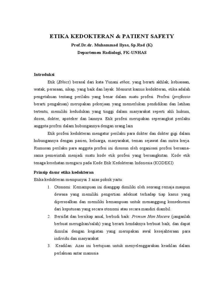 Etika Dan Pasien Safety - Prof Ilyas - 2023 | PDF | Pengembangan Diri | Kesehatan Holistik