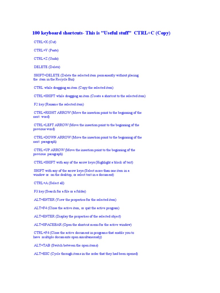 100 Keyboard Shortcuts | PDF