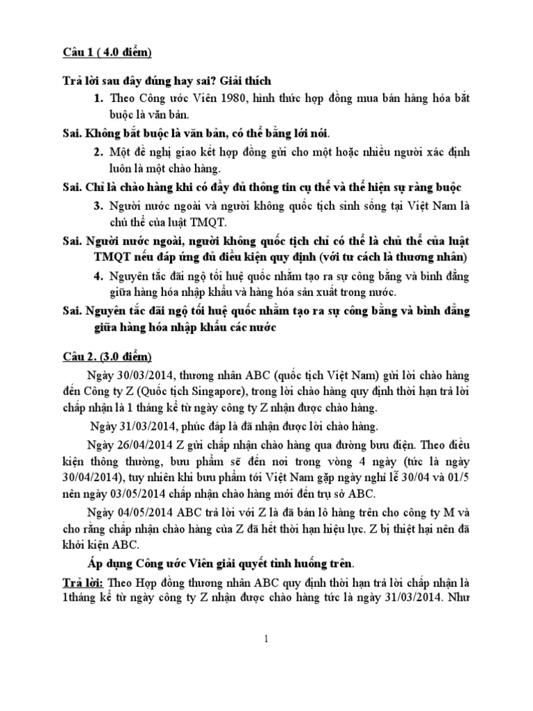 KIỂM TRA QUÁ TRÌNH LUẬT TMQT | PDF