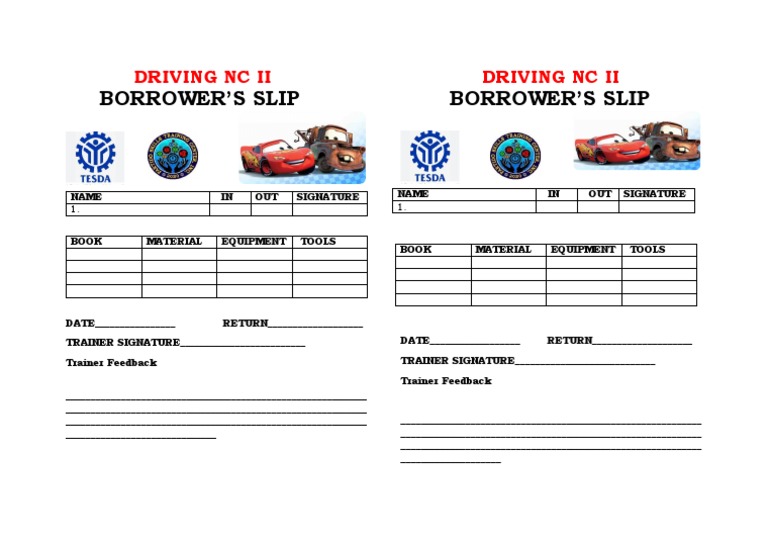 PSTC Driving Borrower Slip | PDF