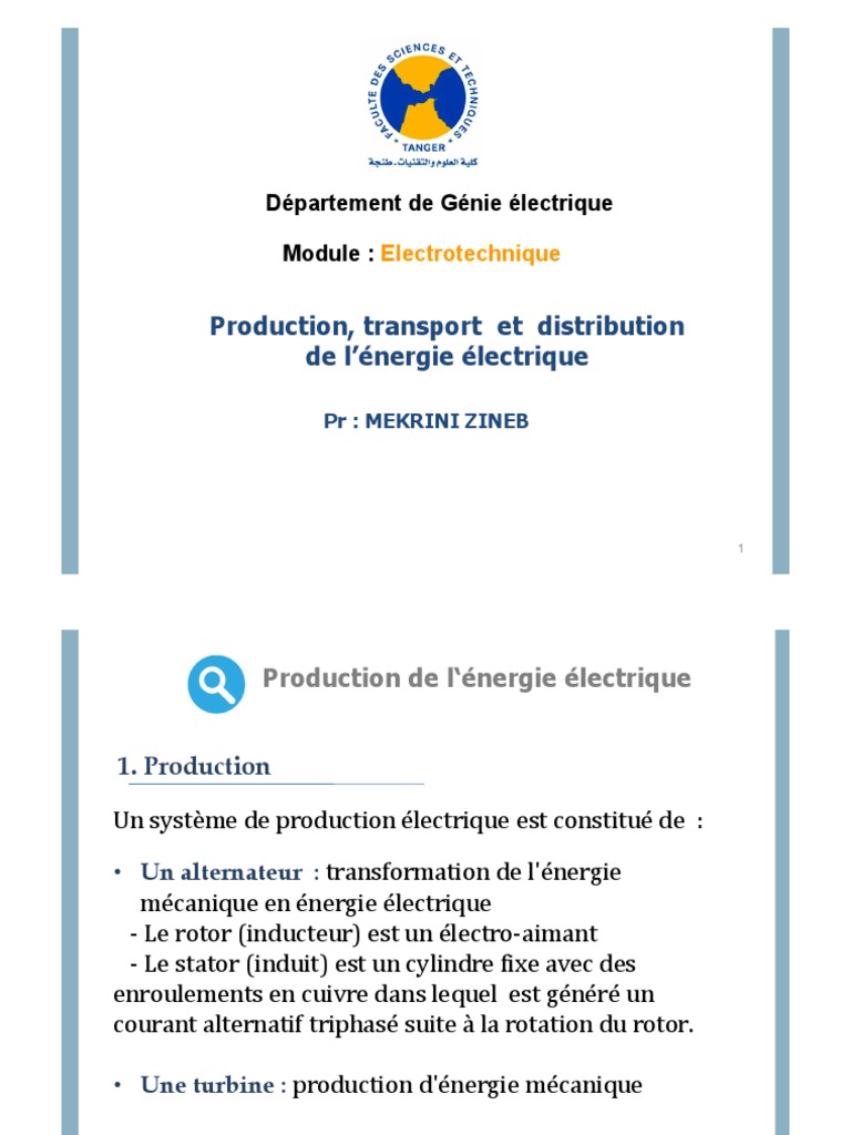 Cours Production Transport Et Distribution de L'ã©nergie Ã©lectrique | PDF