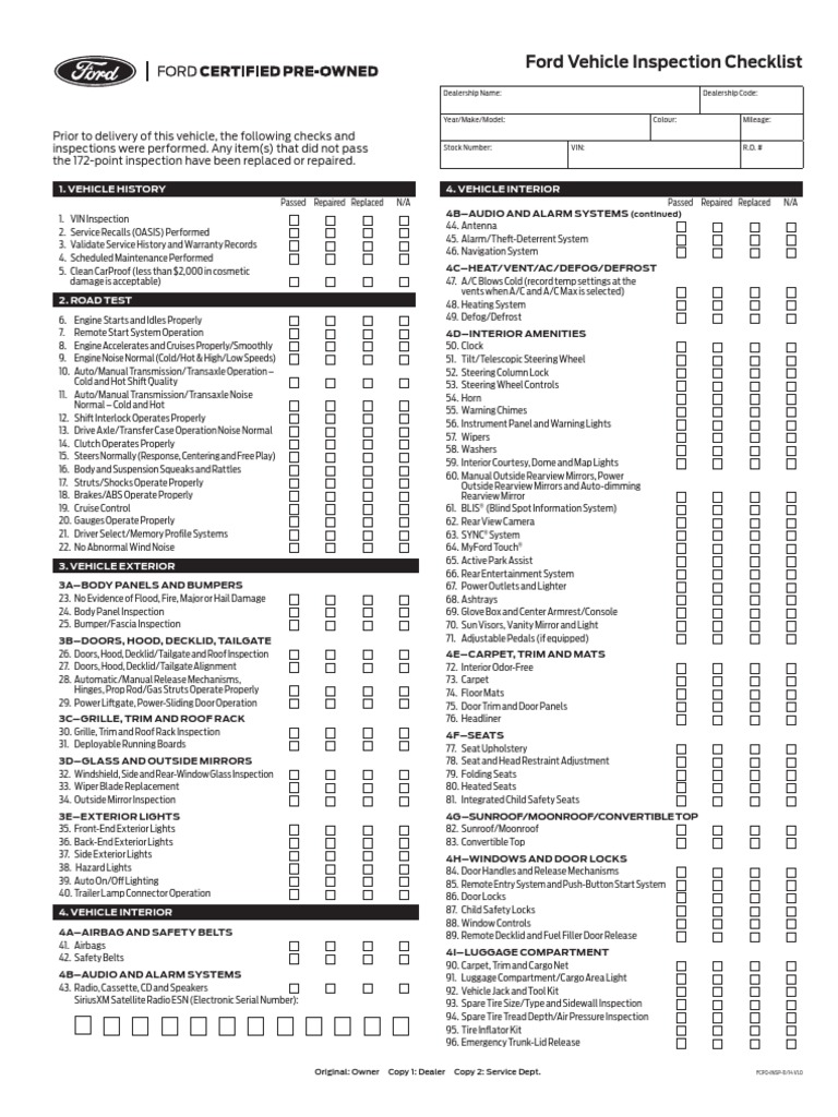 Ford Certified Pre-Owned Inspection Checklist en | PDF