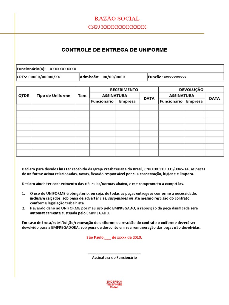 Entrega De Uniformes Modelo Pdf