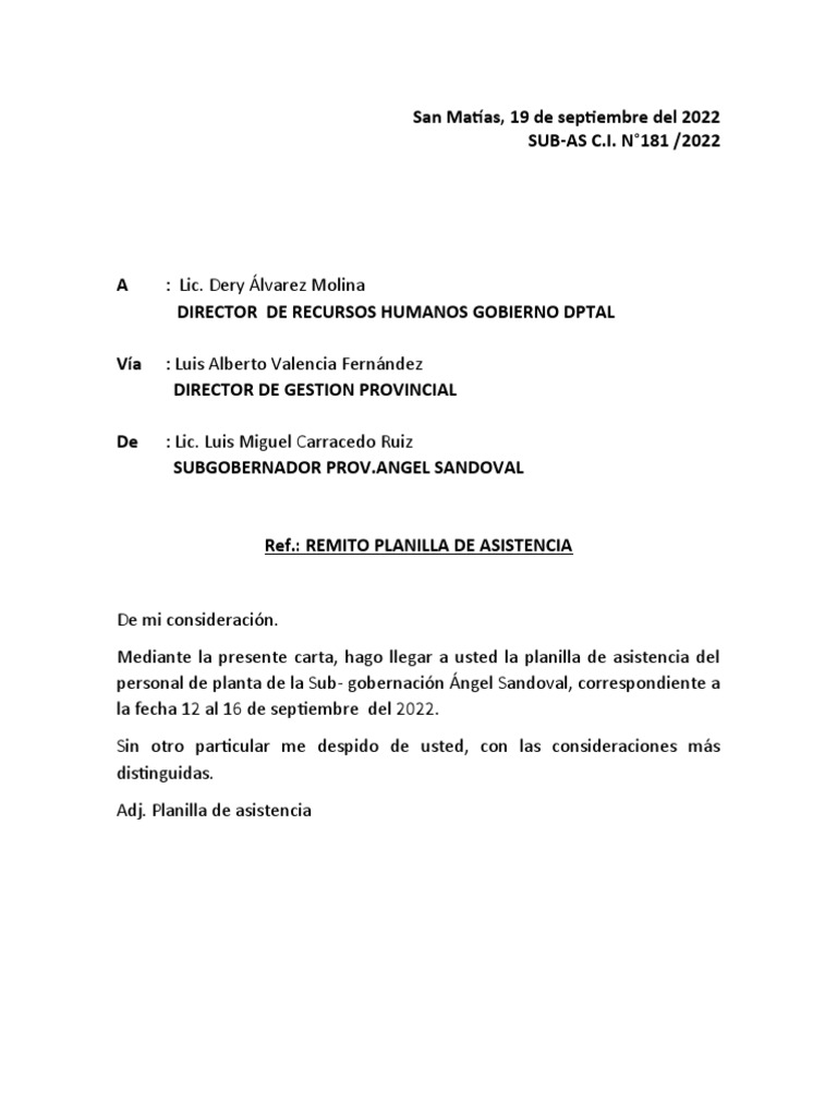 Carta de Parte Diaria de Asistencia | PDF