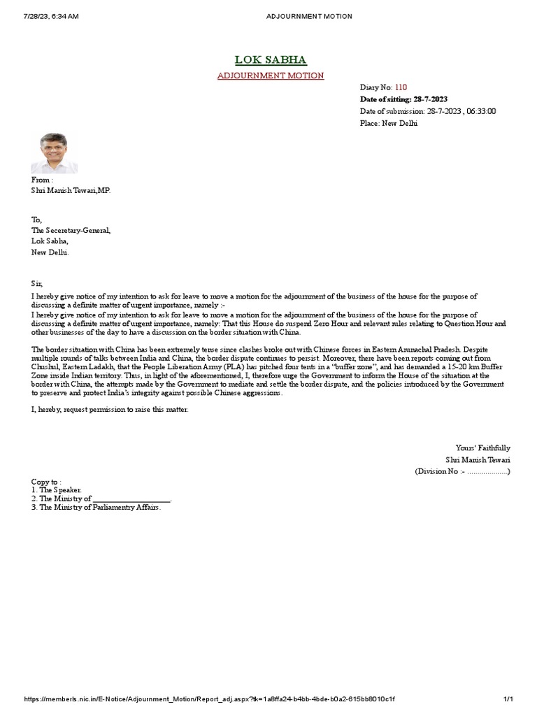 Adjournment Motion | PDF | Asia | Government