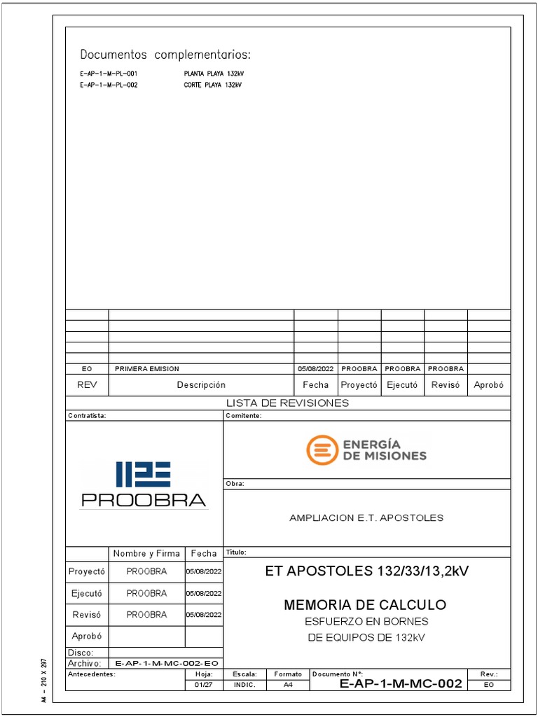 MC Calculos Barras Conductores e AP 1 M MC 002 Eo | PDF