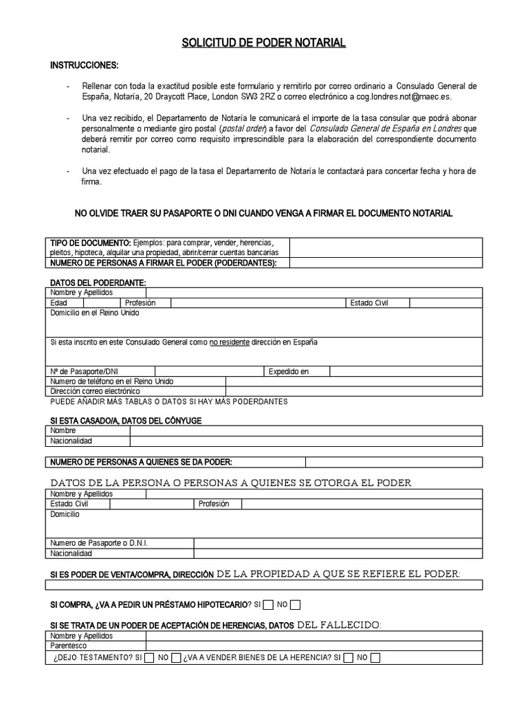 Solicitud Poder Notarial en Londres | PDF | Política
