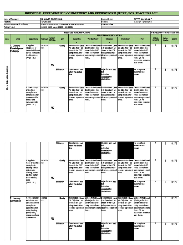 Proficient Teacher Ti Tiii Ipcrf 2022 2023 | PDF | Educational ...