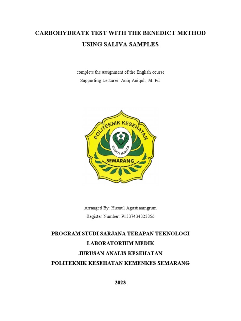 Carbohydrate Test With The Benedict Method Using Saliva Samples Pdf