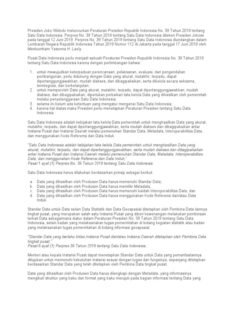 Kepres Satu Data | PDF