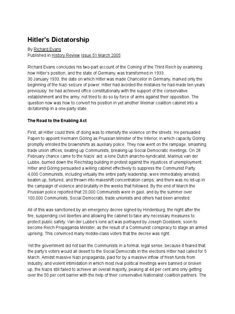 Hitler's Rise to Dictatorship 1933 | PDF | Social Science | History