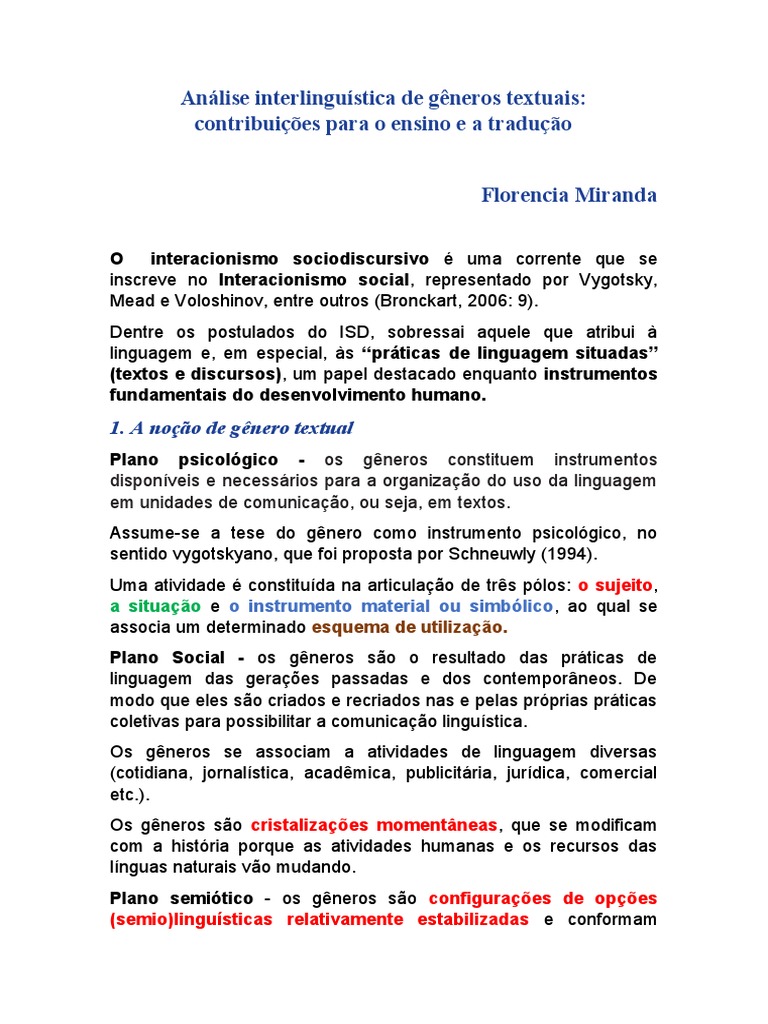 Análise Interlinguística de Gêneros Textuais. (Florencia Miranda) - Resumodocx | PDF | Ciências ...