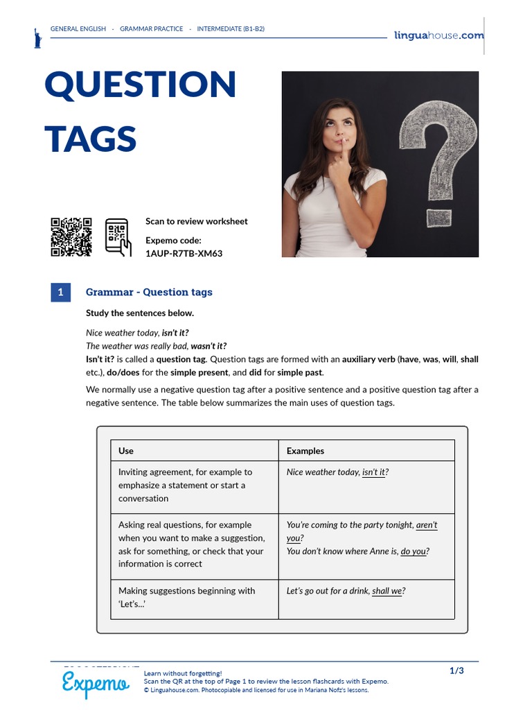 Question Tags American English Teacher | PDF | Question | Syntax