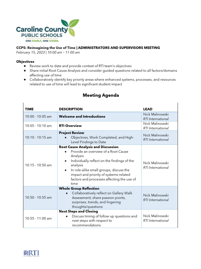 2 - 15 - 2023 RTI A+S Meeting Agenda | PDF